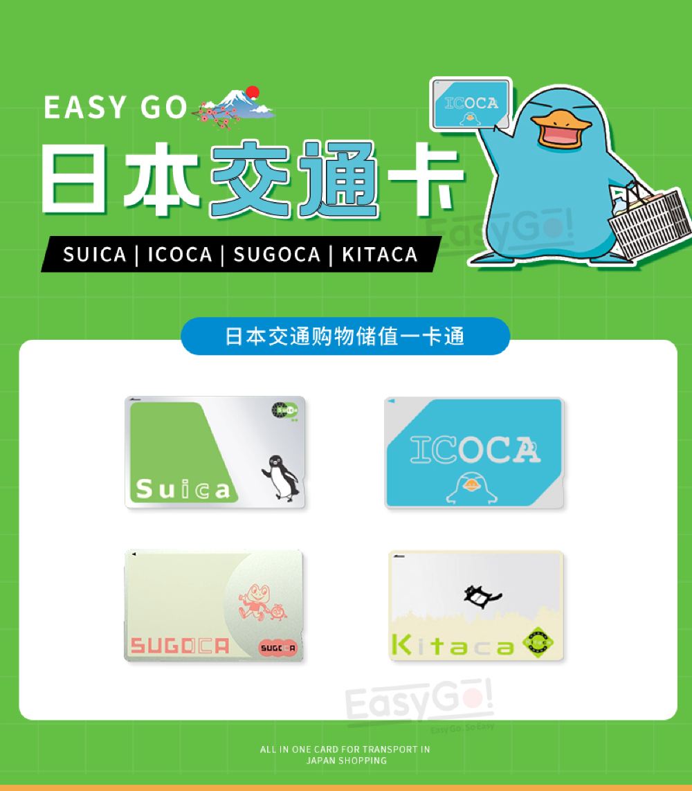 日本交通购物IC储值卡 东京西瓜卡Suica/关西大阪ICOCA/北海道Kitaca卡（日本自取/国内邮寄）线路推荐【携程玩乐】